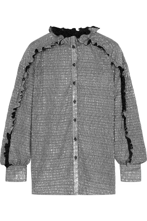 Antik Batik Kimmy" Crinkled Lamé Ruffled Shirt