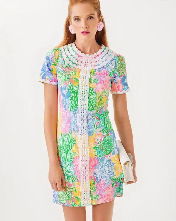 Lilly Pulitzer Mila Short Sleeve Shift Dress - Multi Bright Delight Patch  | Editorialist