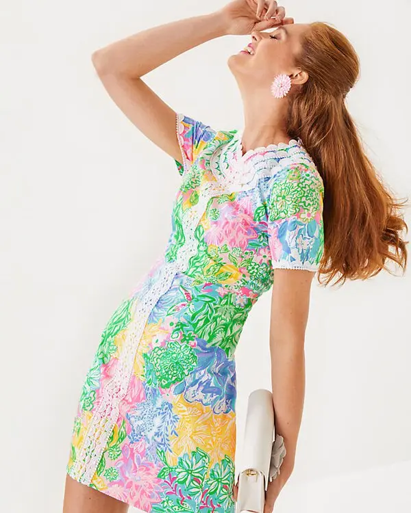 mila short sleeve shift dress Lilly Pulitzer Mila Short Sleeve Stretch Women's Dress Elderflower : 4
