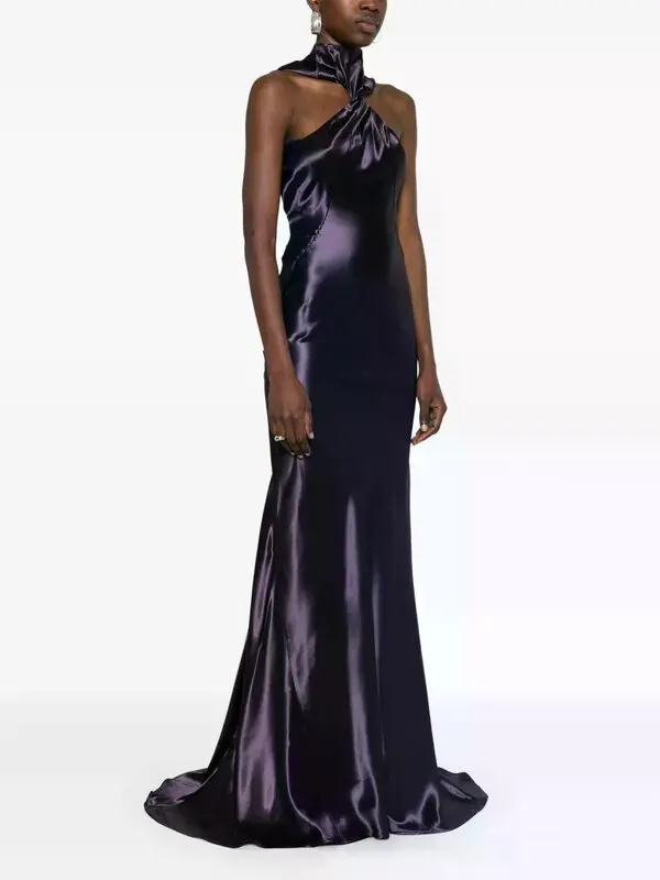 attico purple dress Fanny cold-shoulder asymmetric sequined crepe de chine gown - purple