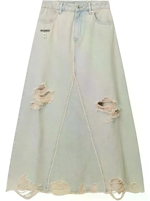 MUSIUM DIV. Distressed Denim Maxi Skirt - Blue