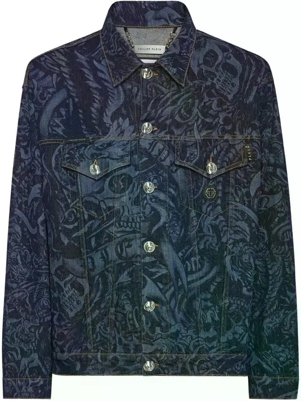 Philipp Plein Tattoo Denim Jacket - Blue