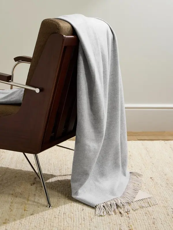 Brunello Cucinelli Fringed Cashmere And Silk-blend Throw - Gray