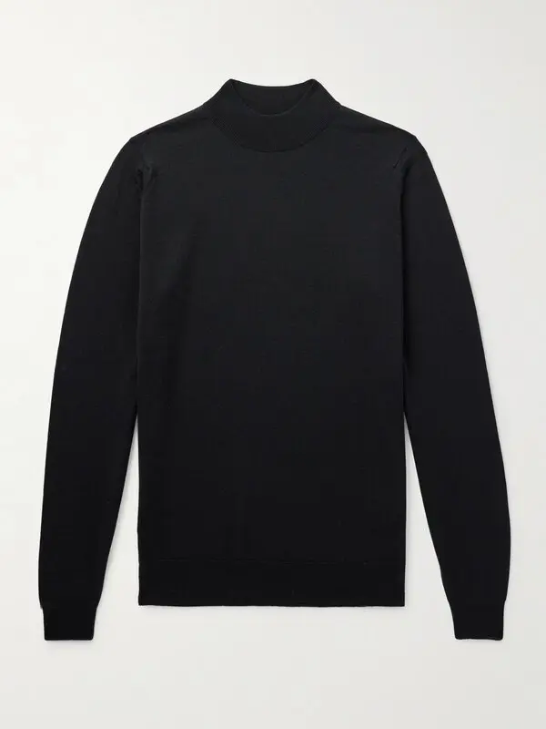 John Smedley Slim-fit Merino Wool Mock-neck Sweater - Black