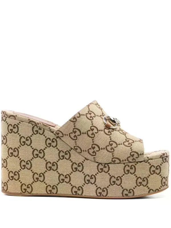 Gucci Horsebit Detail High Wedge Sandals