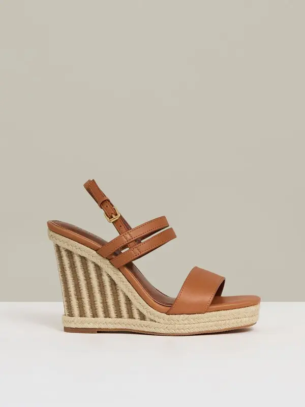 REISS Hailey Raffia Wedge Heeled Sandals