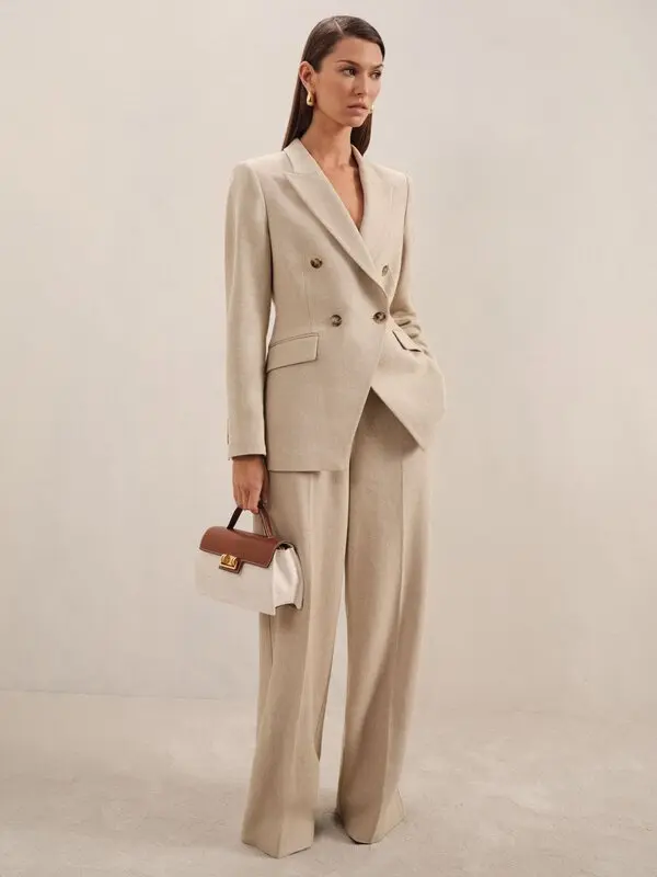 REISS Devon Petite Linen-blend Wide-leg Trousers - Neutral