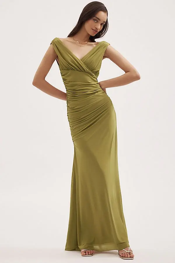 Ronny Kobo Sophia V-neck Ruched Maxi Dress