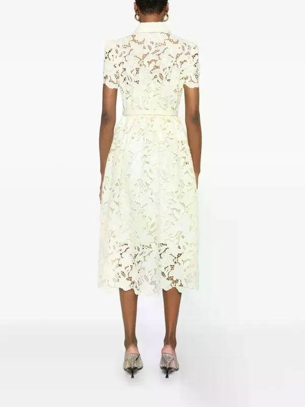 knee length dresses for ladies Yellow Lace Embellished Midi Dress – self-portrait main image 0