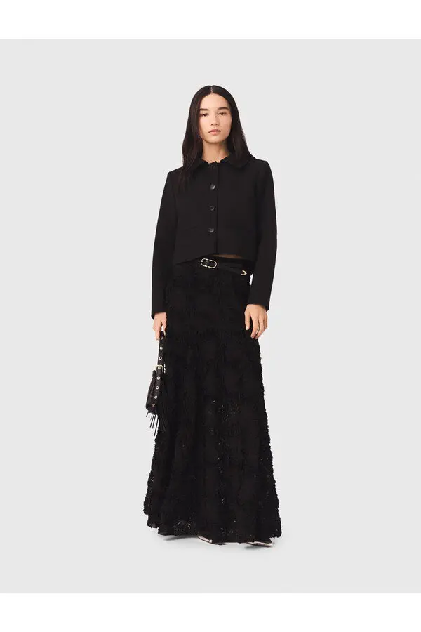Maje Long Embroidered Tulle Skirt