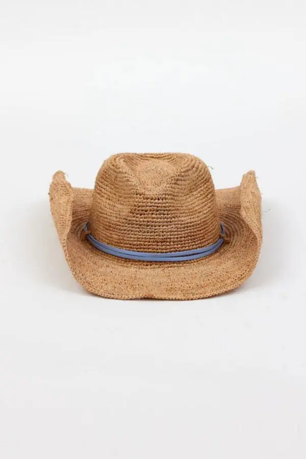 Velvet By Graham & Spencer Raffia Crochet Cowboy Hat - Blue