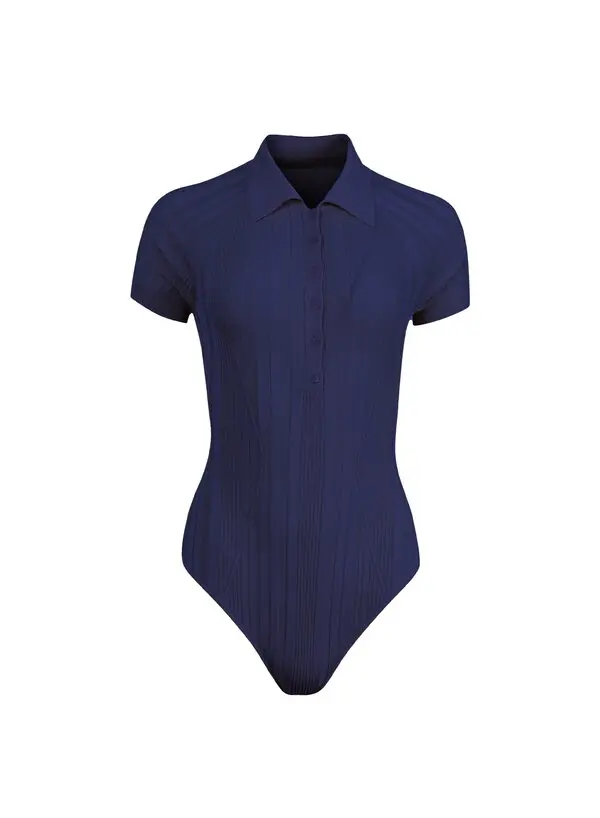 FLEUR DU MAL Rib Polo Bodysuit - Night Sky