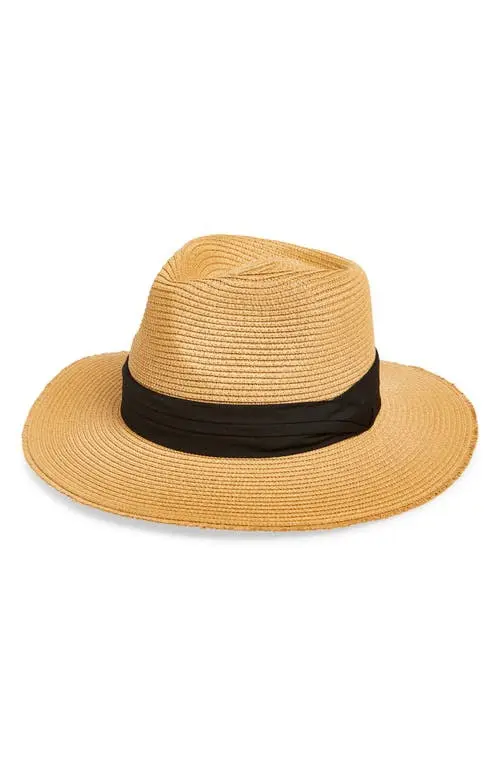 Nordstrom Fray Edge Packable Panama Hat - Dark Natural