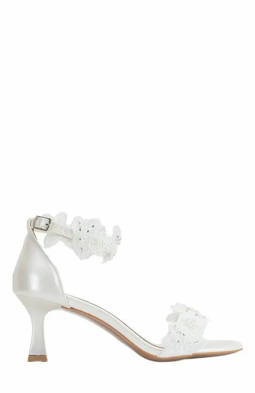 FOREVER & ALWAYS SHOES Birdie Lace Kitten Heel Sandals - Ivory Faux Leather