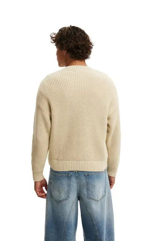 COTTON ON Washed Box Fit Crew Knit - Stone