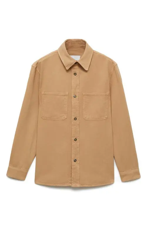 Mango Regular Fit Lyocell & Cotton Button-up Overshirt - Beige