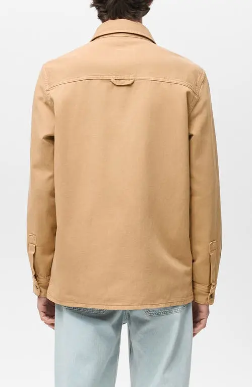 Mango Regular Fit Lyocell & Cotton Button-up Overshirt - Beige