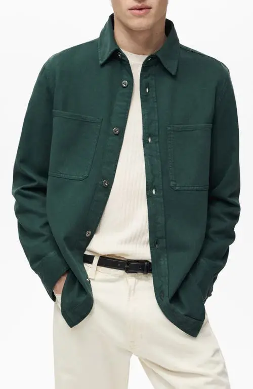 Mango Regular Fit Lyocell & Cotton Button-up Overshirt - Dark Green