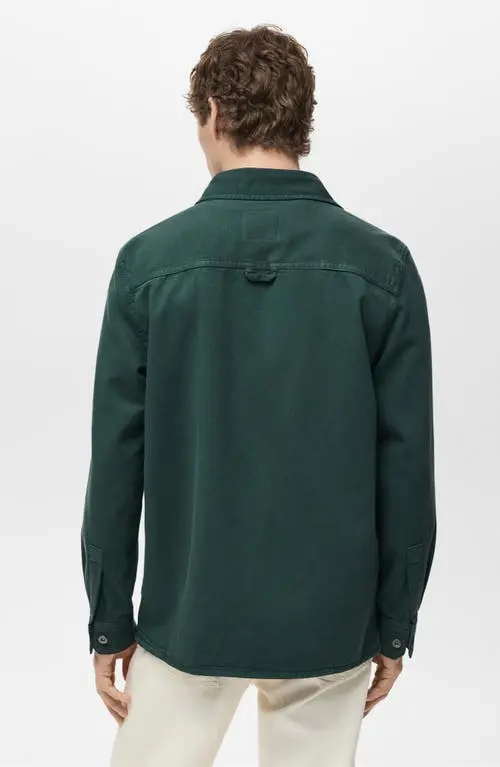 Mango Regular Fit Lyocell & Cotton Button-up Overshirt - Dark Green