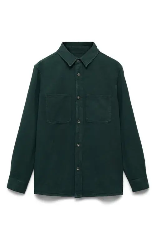 Mango Regular Fit Lyocell & Cotton Button-up Overshirt - Dark Green