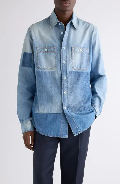 Givenchy Rip & Repair Cotton Chambray Button-up Shirt - Light Blue