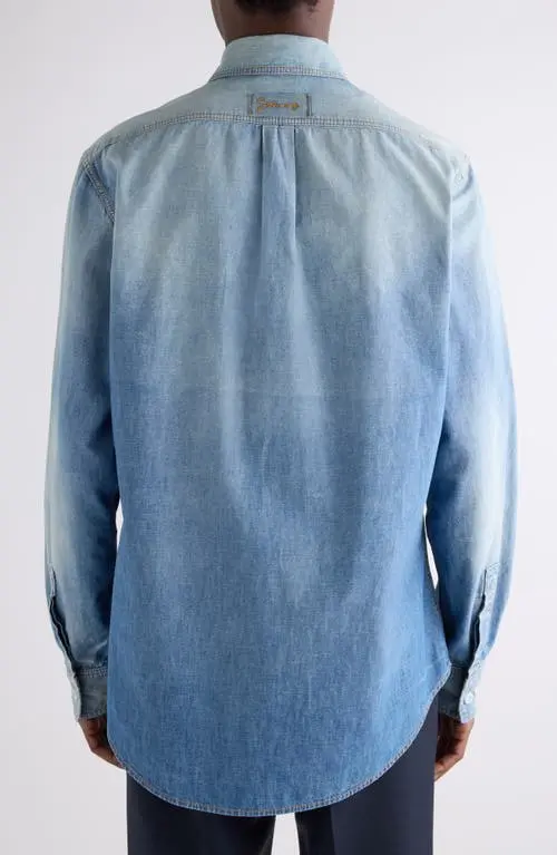 Givenchy Rip & Repair Cotton Chambray Button-up Shirt - Light Blue