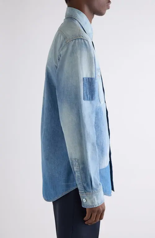 Givenchy Rip & Repair Cotton Chambray Button-up Shirt - Light Blue