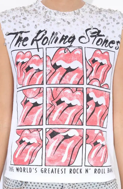Alice + Olivia Micah Crystal Detail Rolling Stones Graphic Muscle T-shirt