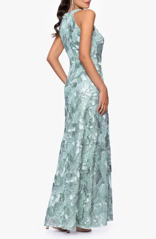 Betsy & Adam Sequin Floral Gown - Sage