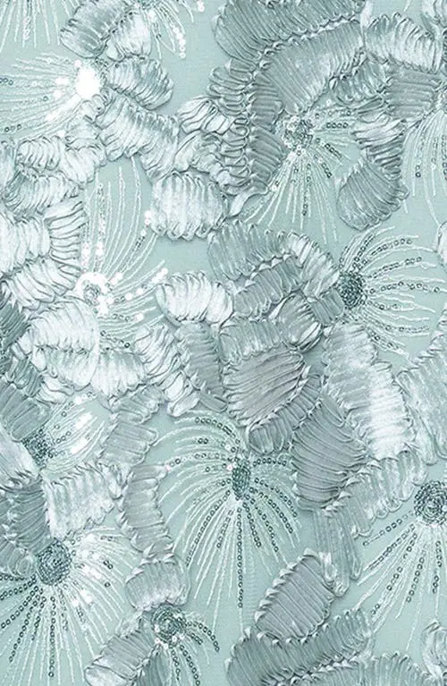 Betsy & Adam Sequin Floral Gown - Sage