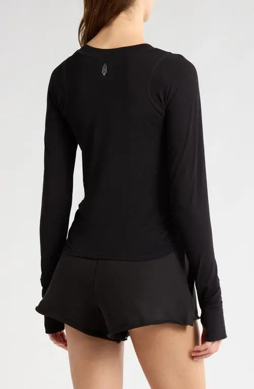 Free People Tempo Ruched Long Sleeve T-shirt - Black