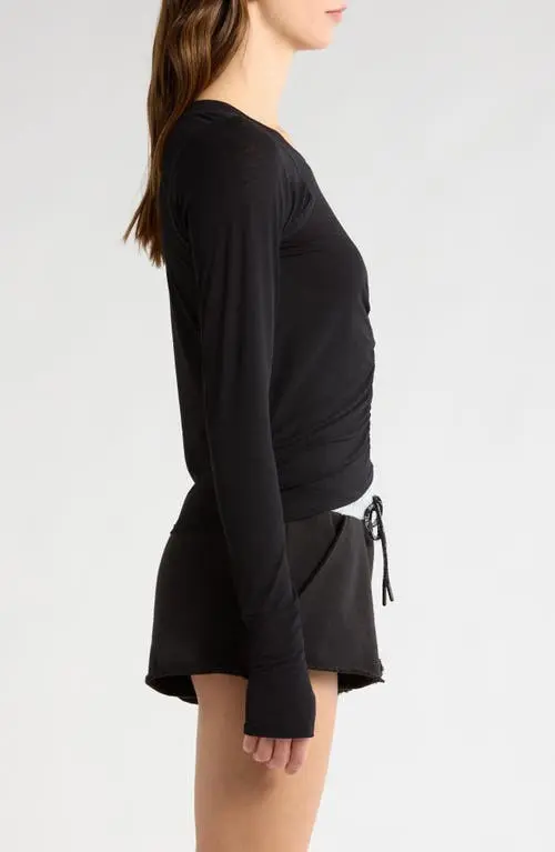 Free People Tempo Ruched Long Sleeve T-shirt - Black