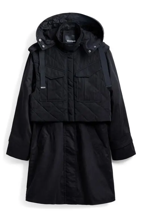Desigual 2-in-1 Coat With Detachable Vest And Removable Hood