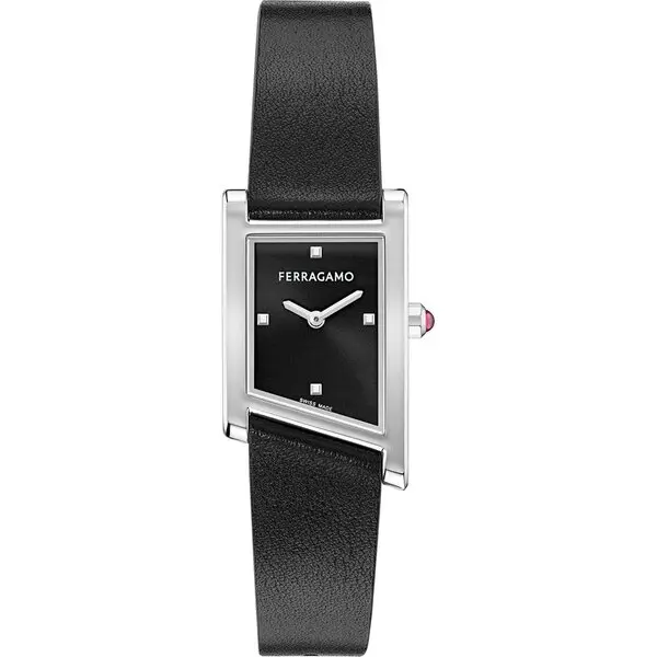 FERRAGAMO Asymetrique Leather Strap Watch - Stainless Steel