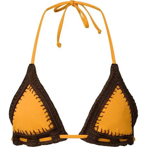 WeWoreWhat Crochet Combo Triangle Bikini Top - Mahogany/orng