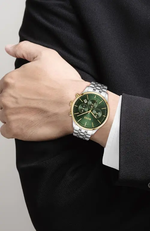 BOSS Avery Chronograph Bracelet Watch - Silver/green