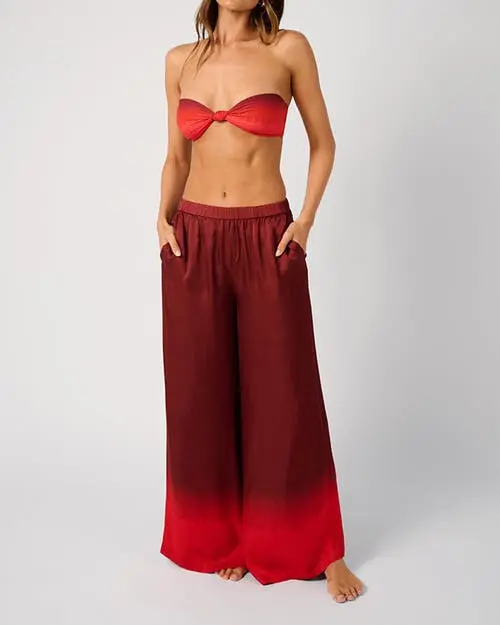 WeWoreWhat Mid-rise Satin Beach Pant - Oxblood/cherry