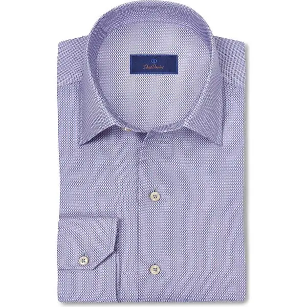David Donahue Micro Texture Print Sport Shirt - Blue/ Purple