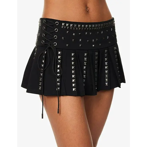 スカート Jaded London MINI SKIRT JADED LONDON Onyx Studded Mini Skirt - Black | Editorialist