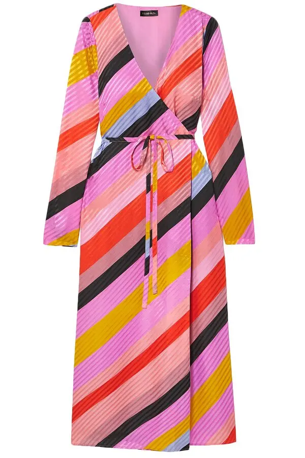 Stine Goya Striped Silk-jacquard Wrap Dress