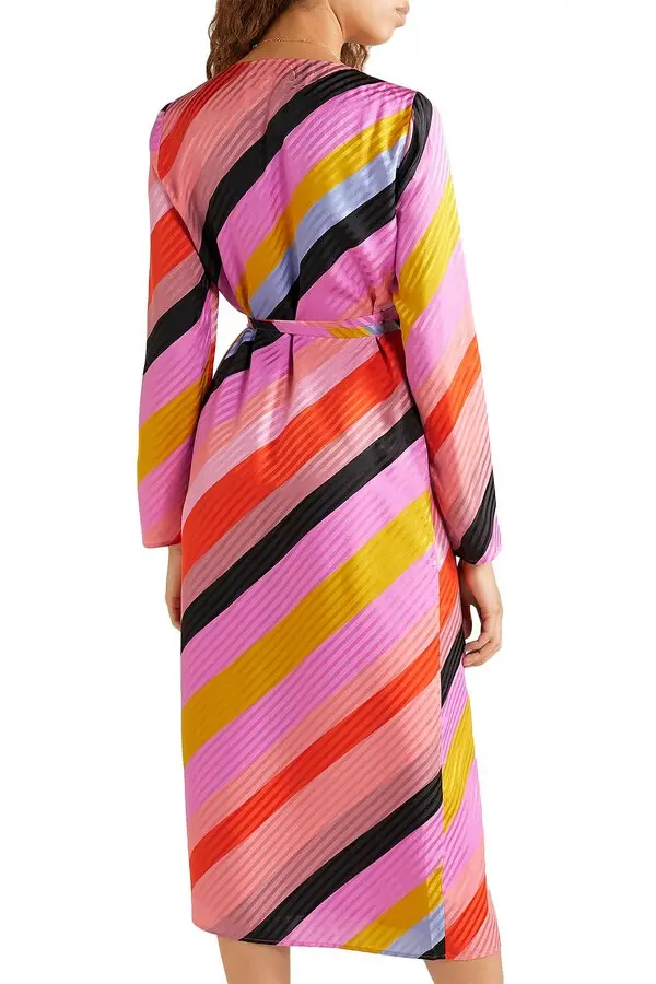 Stine Goya Striped Silk-jacquard Wrap Dress