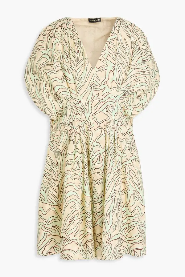 Stine Goya Claudia Printed Fil Coupé Cotton-jacquard Mini Dress - Light Green