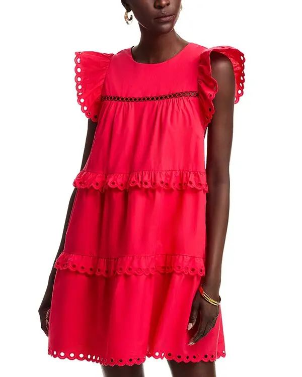 STELLAH Eyelet Trim Mini Shift Dress - Red