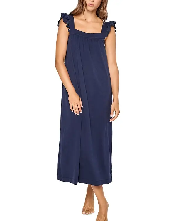 PETITE PLUME Clara Lace Trim Nightgown - Navy