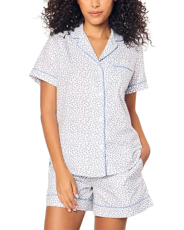 PETITE PLUME Bluehearts Twill Short Sleeve Short Set - Blue Hearts