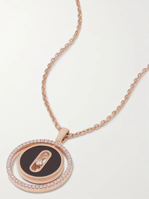 Messika Lucky Move Rose Onyx And Diamond Necklace - Gold
