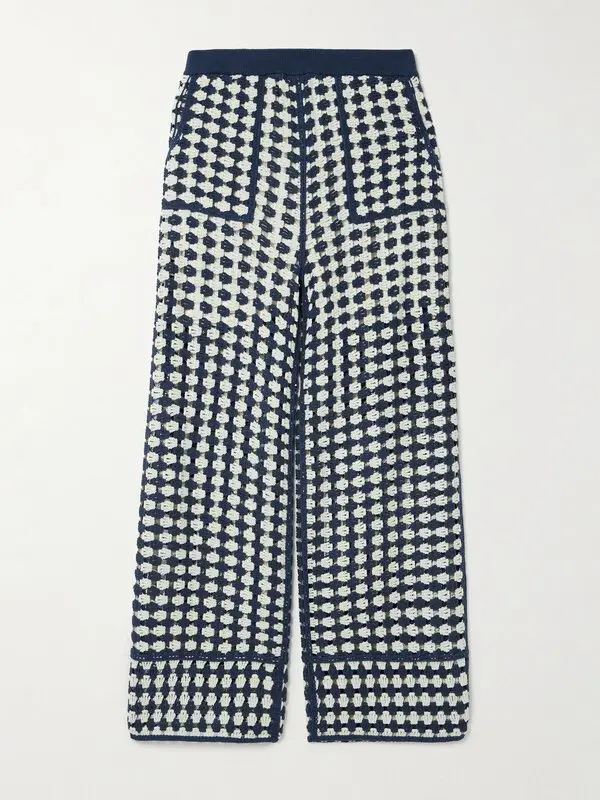 Farm Rio Crocheted Cotton-blend Wide-leg Pants - Blue