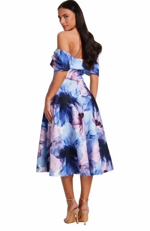 Quiz Floral Print Bardot Midi Skater Dress In Light Blue - 30% Off |  Editorialist