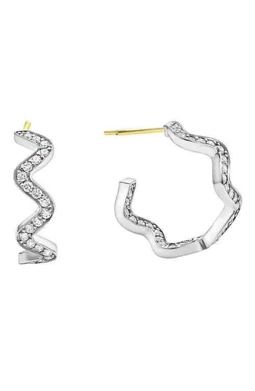 Lagos Caviar Spark Diamond Wave Hoop Earrings - Silver
