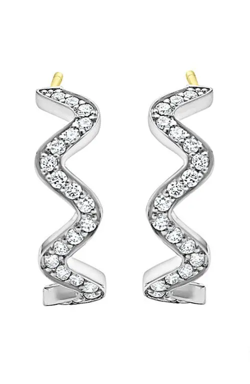 Lagos Caviar Spark Diamond Wave Hoop Earrings